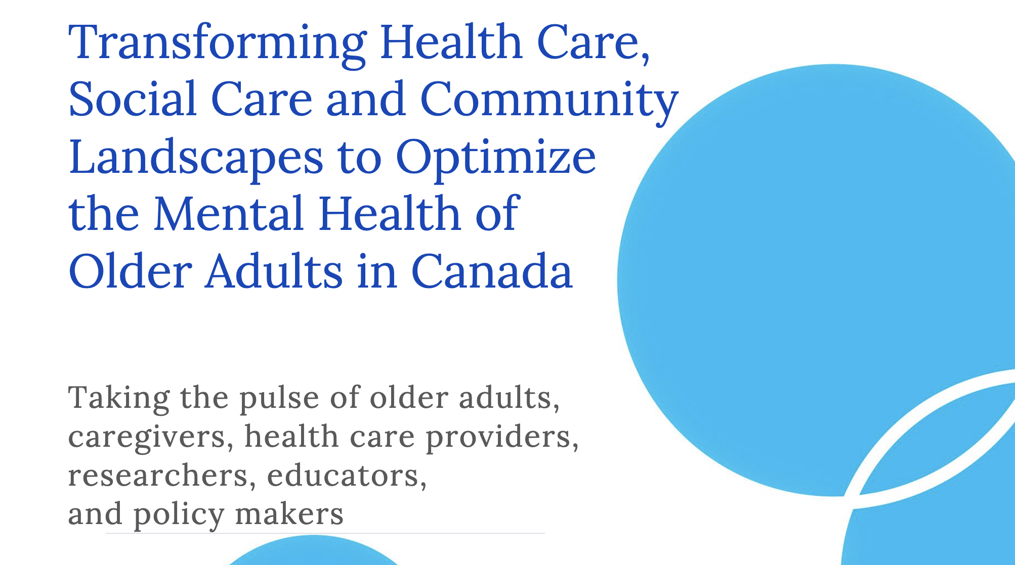 [Report] Transforming Health Care, Social Care and Community Landscapes to Optimize the Mental ...